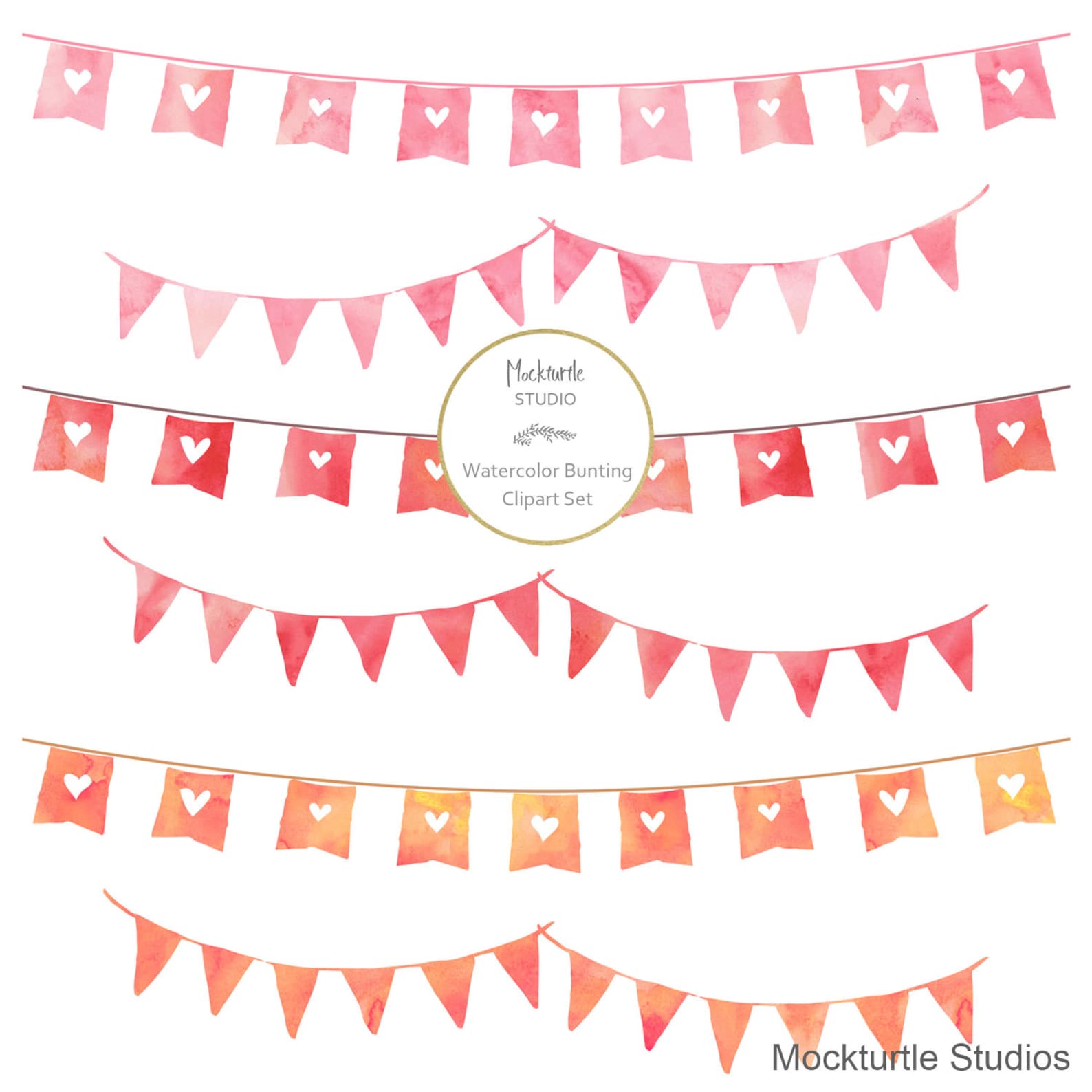 Watercolor Bunting Flags Clipart 12 Images 300dpi PNG & - Etsy
