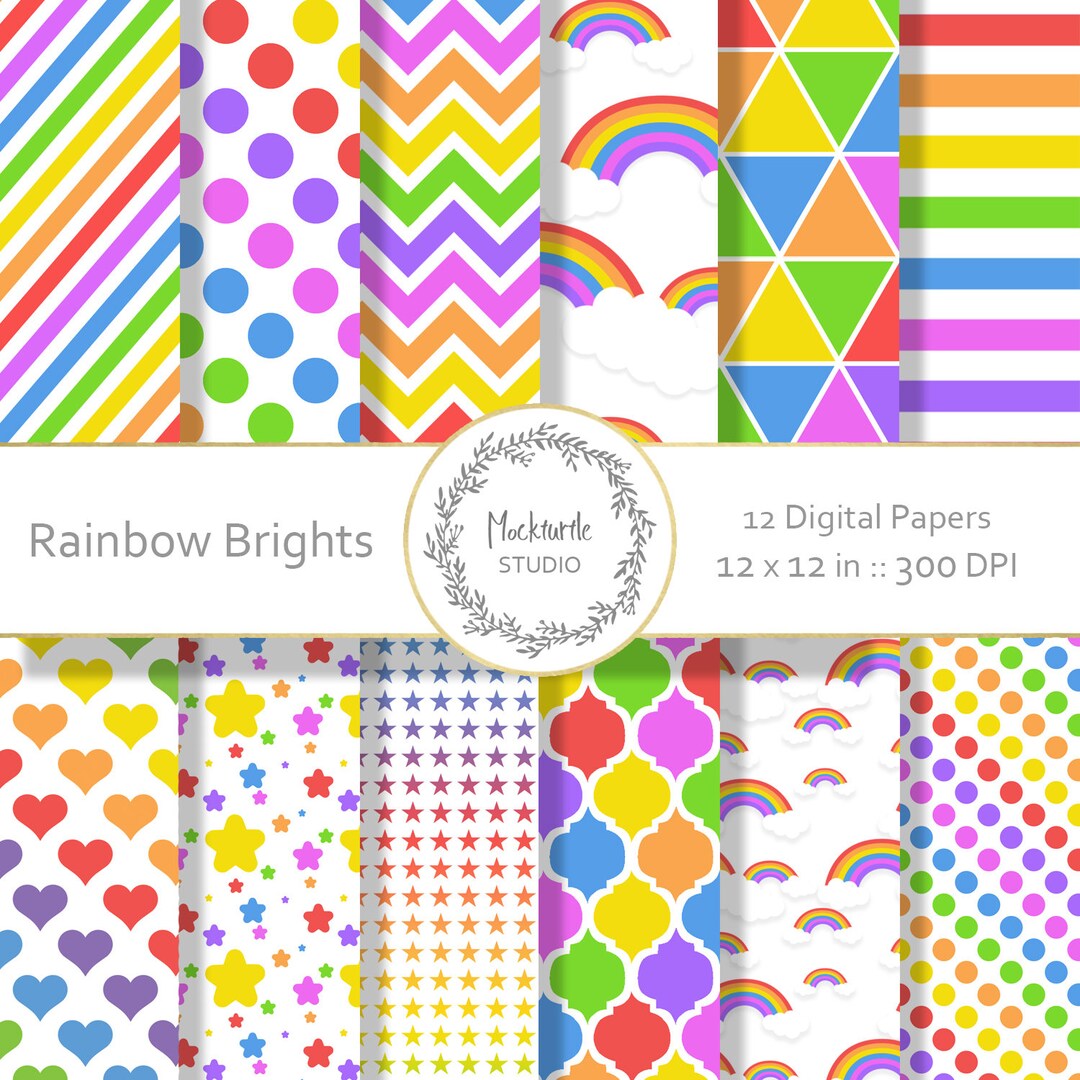 Rainbow Digital Paper - Rainbow Clipart - Scrapbook Paper - Rainbow ...