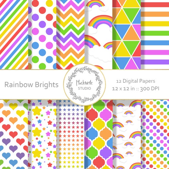 Rainbow Digital Paper Rainbow Clipart Scrapbook Paper | Etsy