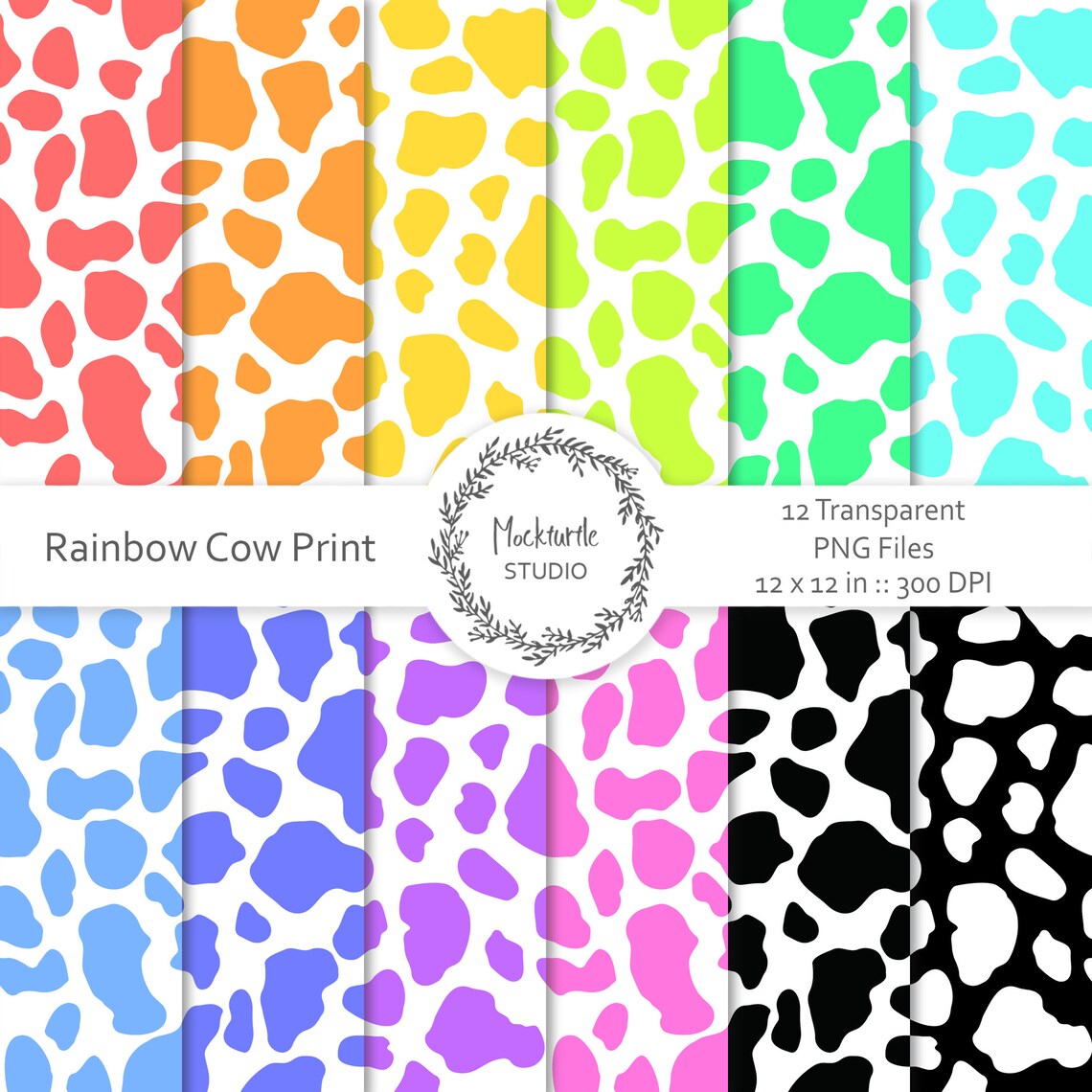 Cow Print Digital Paper - Animal Skin Clipart - Scrapbook Paper ...