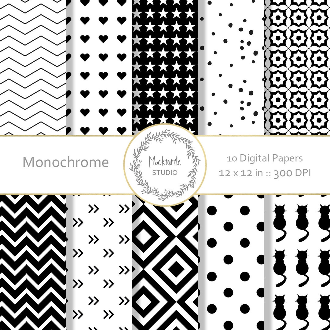 Black and White Digital Paper - Clipart - Monochrome Clip Art Digital ...