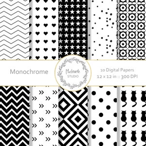 Black and White Digital Paper - Clipart - Monochrome Clip Art Digital ...