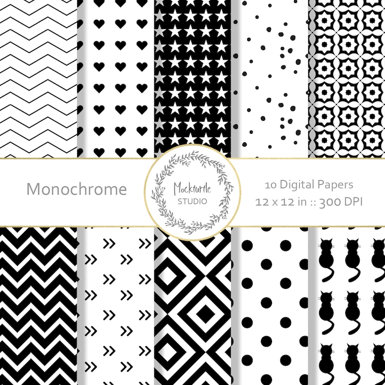 Black and White Digital Paper - Clipart - Monochrome Clip Art Digital ...