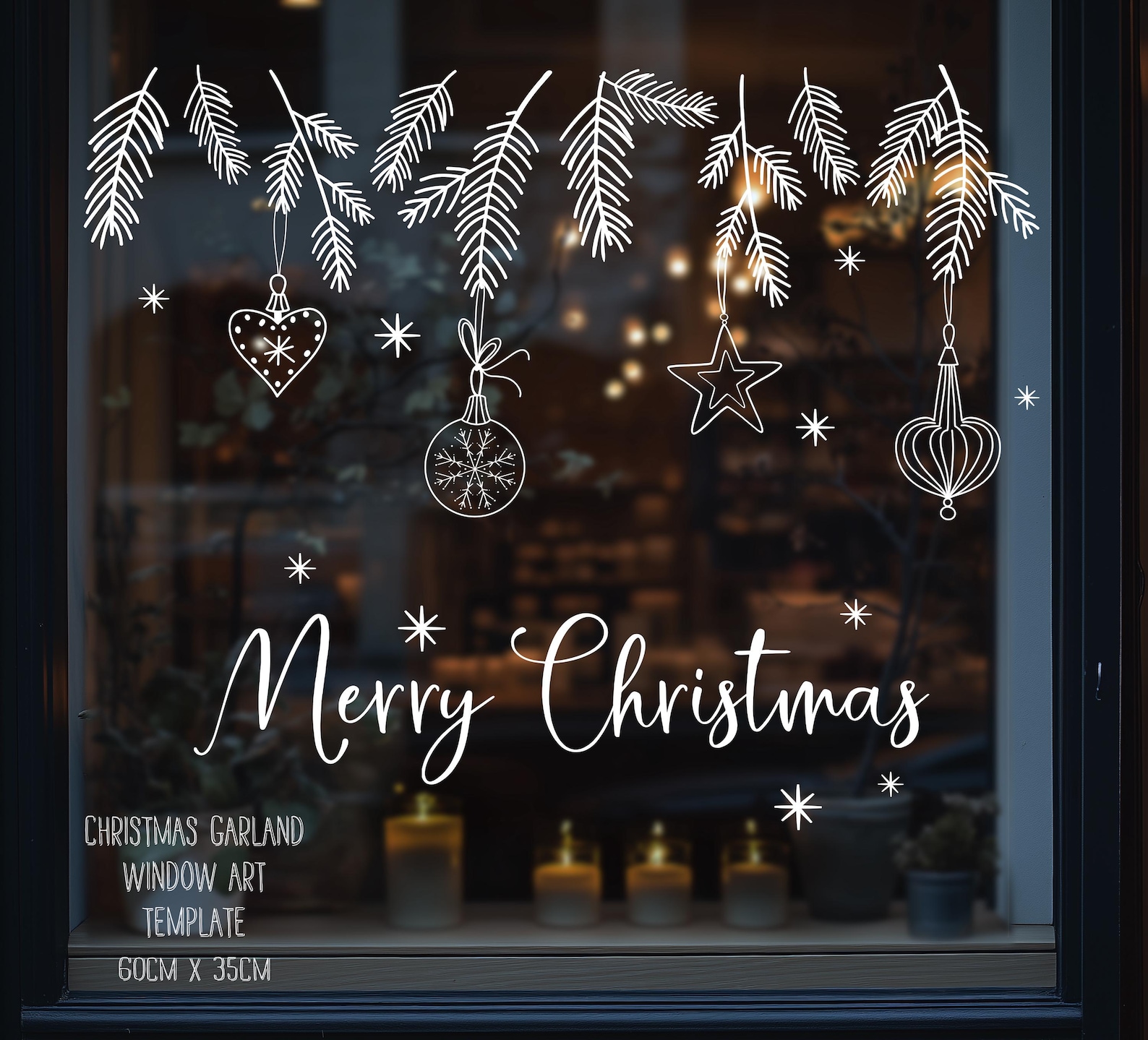 Christmas Garland Window Art Template: DIY Merry Christmas Scene (PDF ...