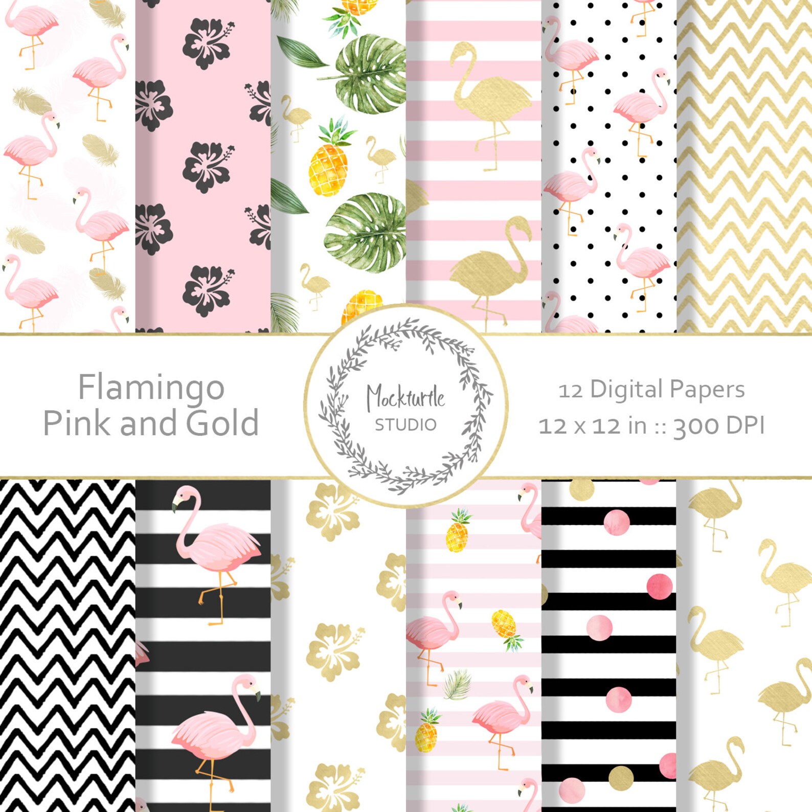 Flamingo Digital Paper - Tropical Clipart - Scrapbook Paper, Flamingo ...