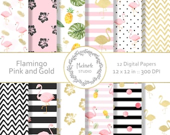 Flamingo Digital Paper Tropical Clipart Scrapbook Paper | Etsy