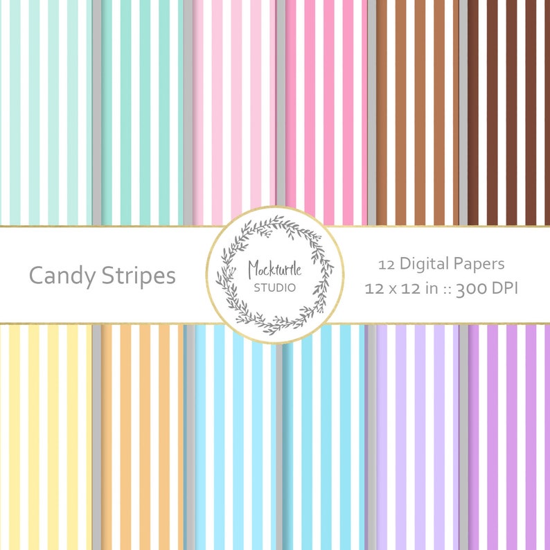 Candy Stripes Digital Paper | Striped Clipart | Scrapbook Digital Paper ...