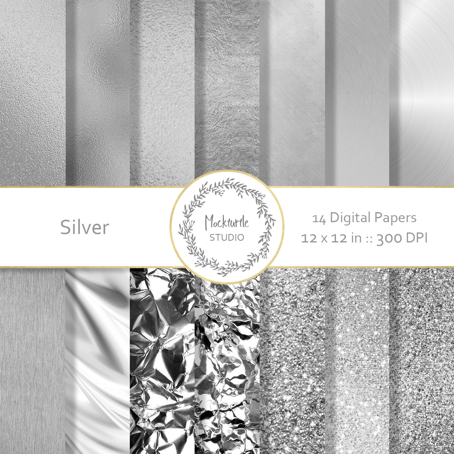 Silver digital paper Silver clipart Foil Glitter Metallic | Etsy