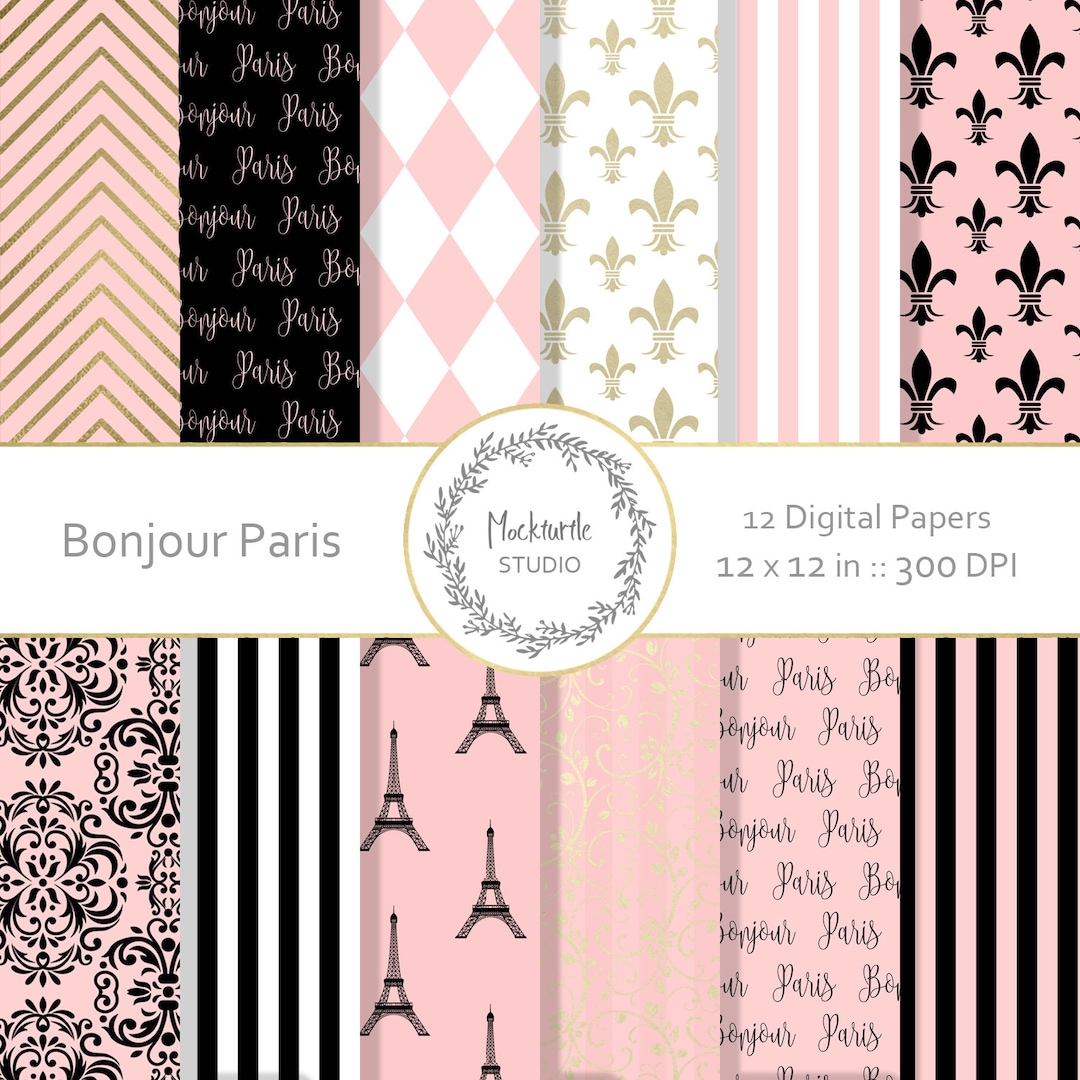 French Digital Paper - French Clipart - Scrapbook Paper, Bonjour Paris ...