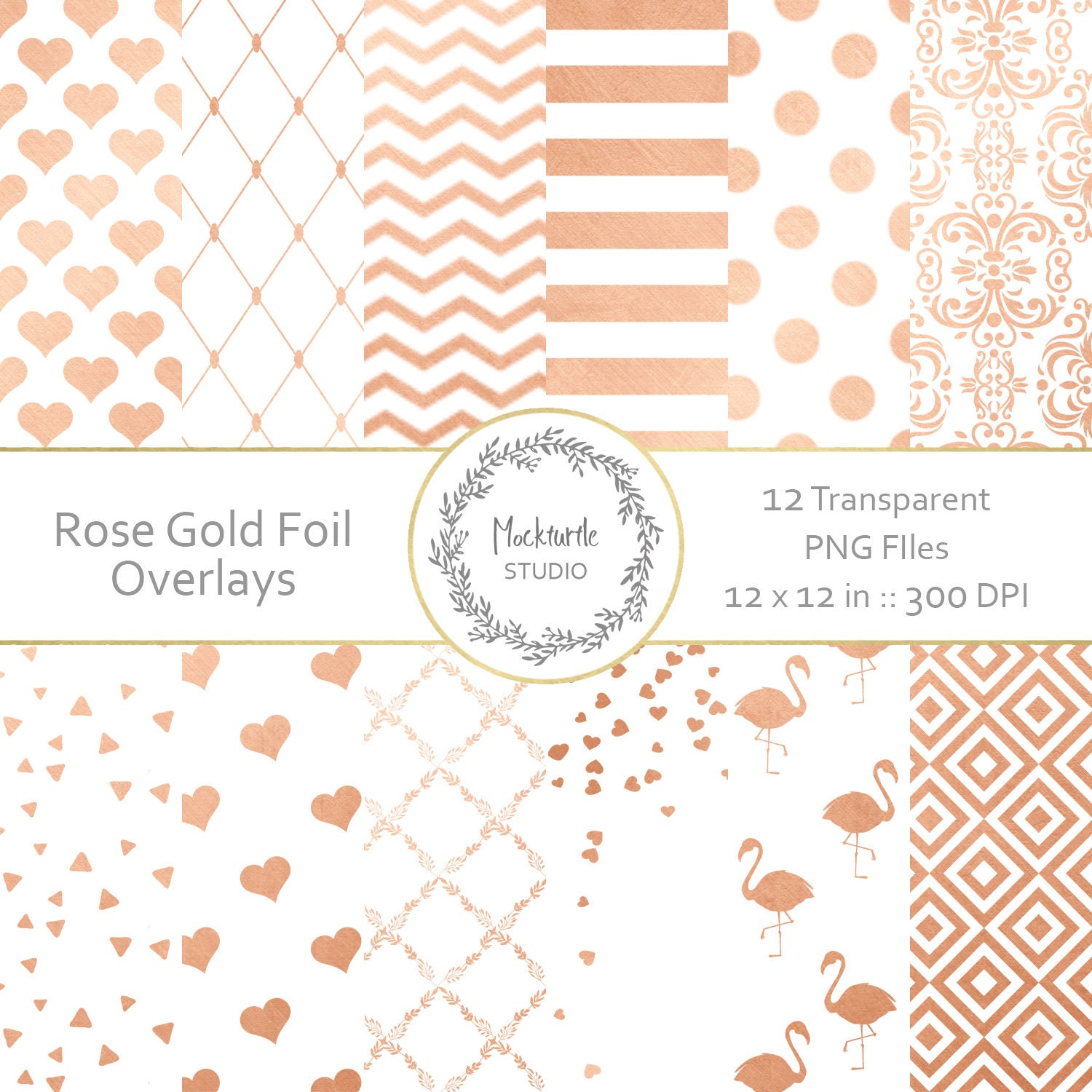 Rose Gold Foil Digital Overlays, Transparent Gold Foil Clipart ...