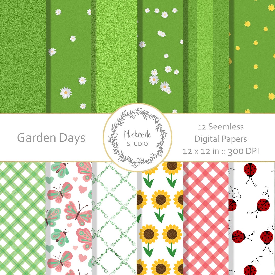 Garden Digital Paper - Garden Clipart - Scrapbook Paper, Grass Digital ...