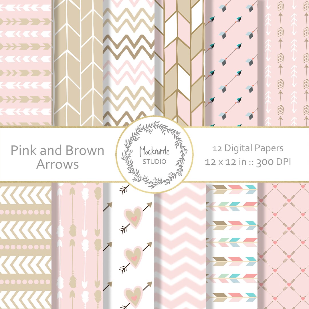 Pink and Brown Arrows Digital Paper - Tribal Clipart - Scrapbook Paper ...