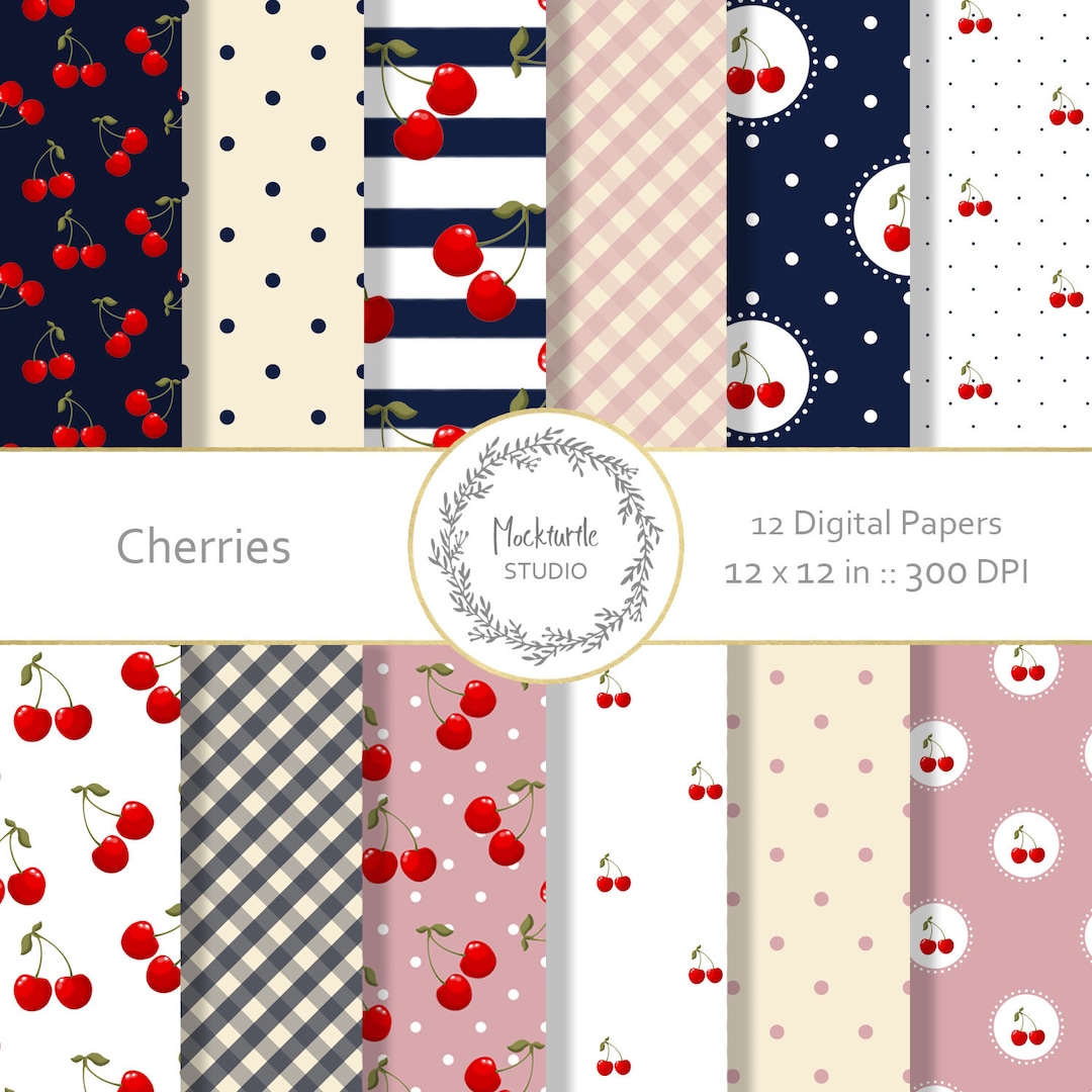Cherry Digital Paper - Cherries Scrapbook Paper - Printable ...
