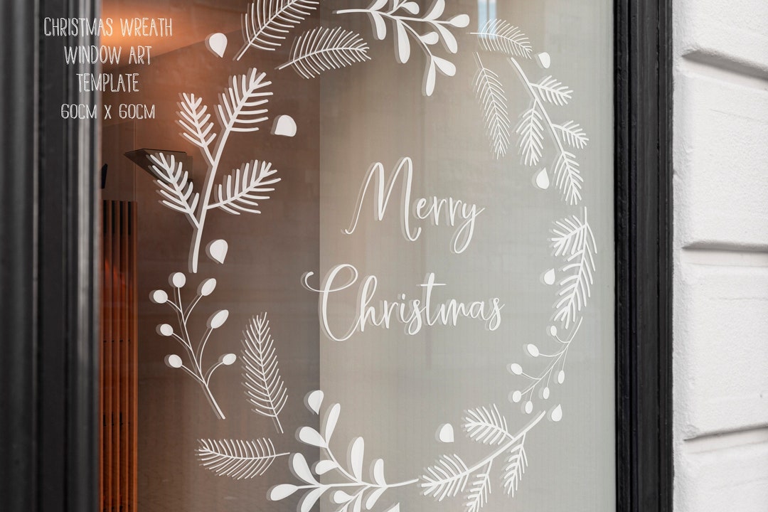Christmas Wreath Window Art Template: DIY Holiday Stencil (digital ...