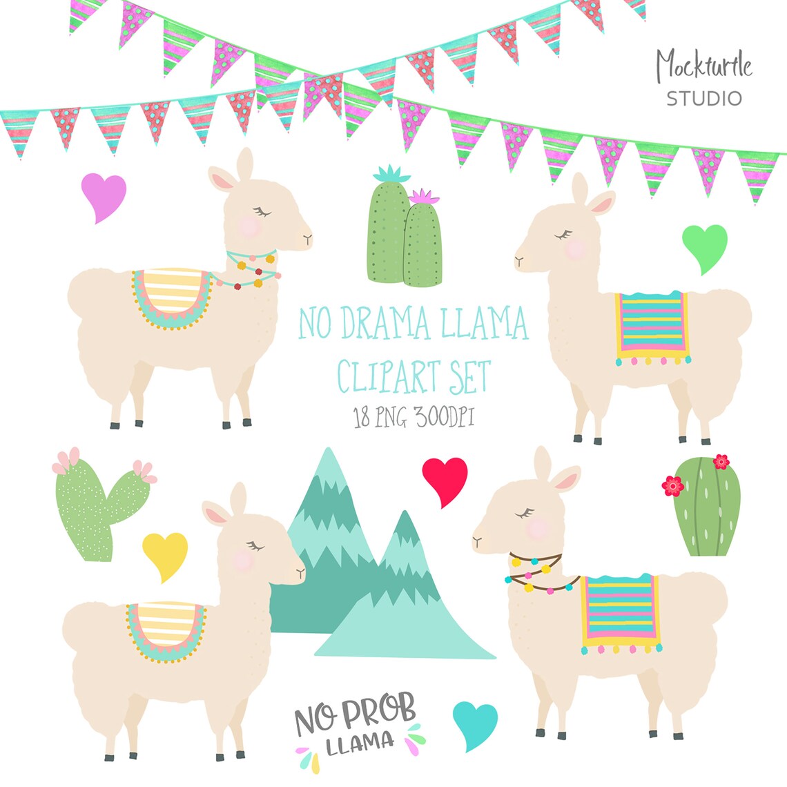 Llama and Cactus Clipart Set - Alpaca - 18 PNG Images, 300dpi - Etsy