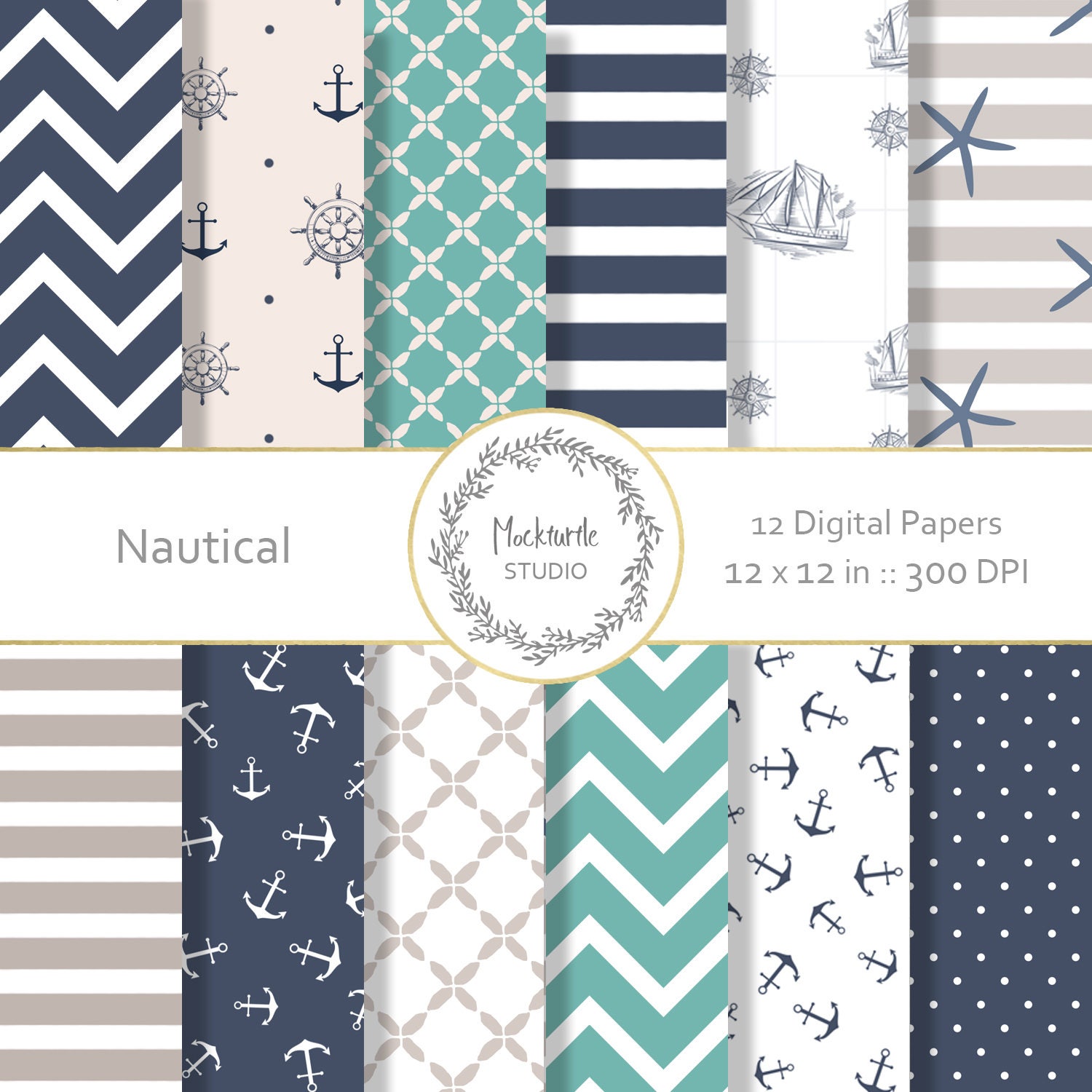 Nautical Digital Paper Nautical Clipart Scrapbook Paper - Etsy UK