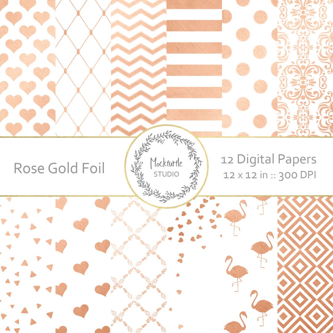 Rose Gold Foil Patterns Digital Paper - Rose Gold Clipart - Scrapbook ...