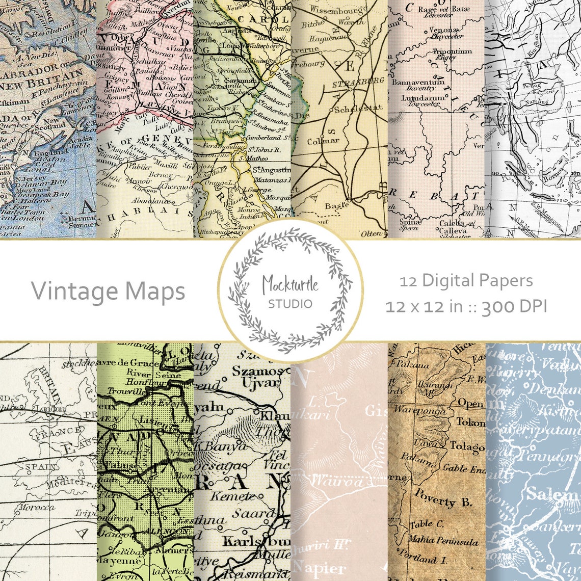 Vintage Maps Digital Paper Map Clipart Scrapbook Paper | Etsy