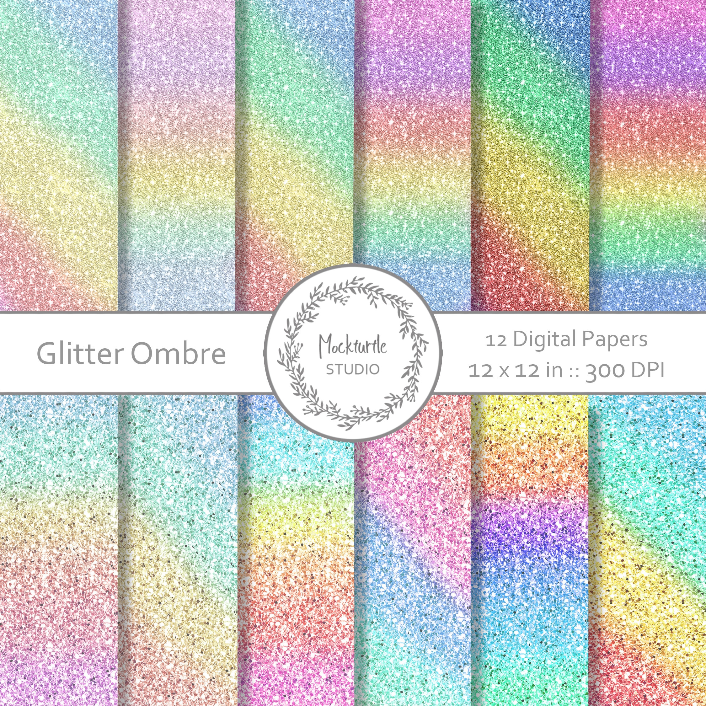 Rainbow Glitter Ombre Digital Paper – Scrapbook Paper - Printable ...