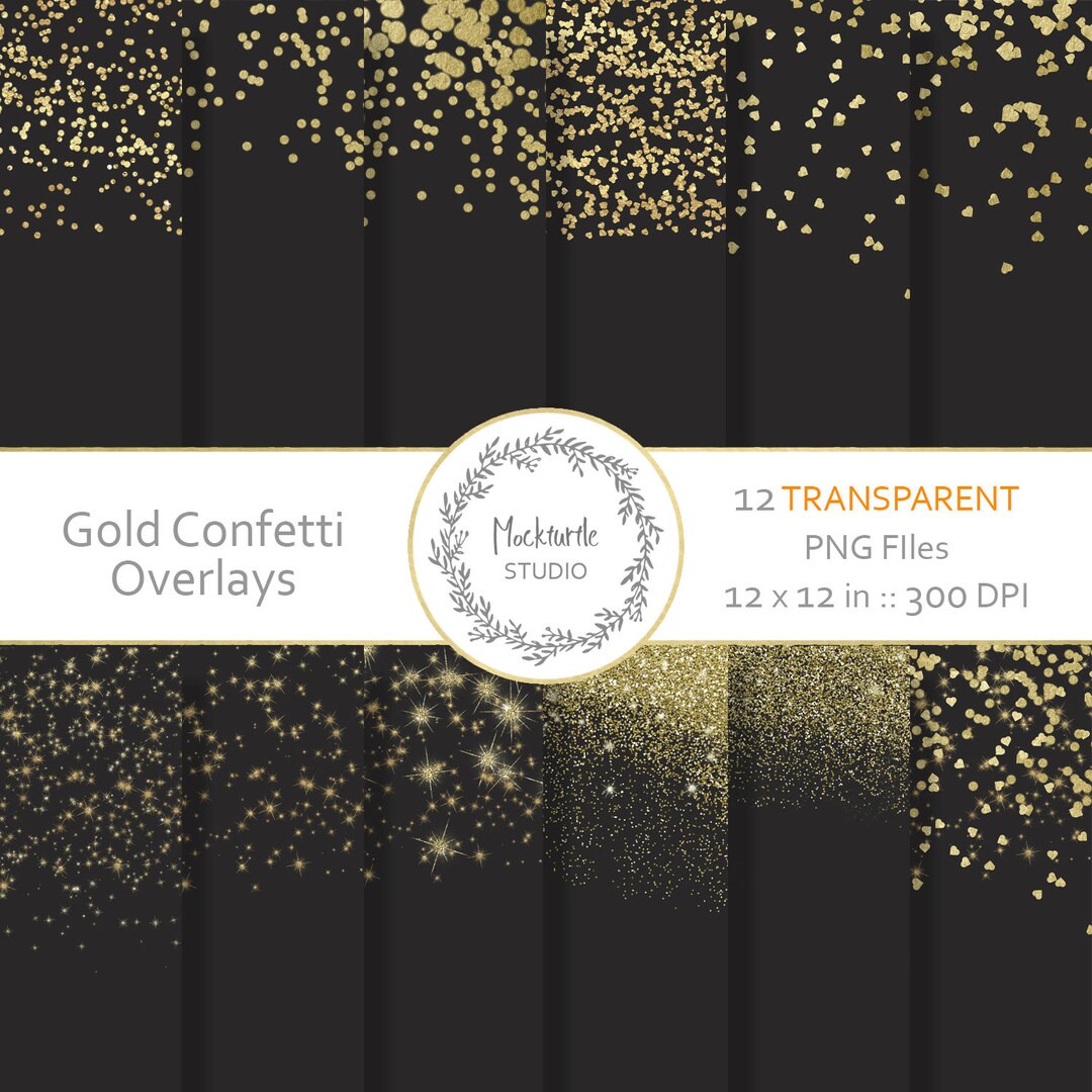 Gold Confetti Digital Overlays, Transparent Gold Confetti Clipart ...