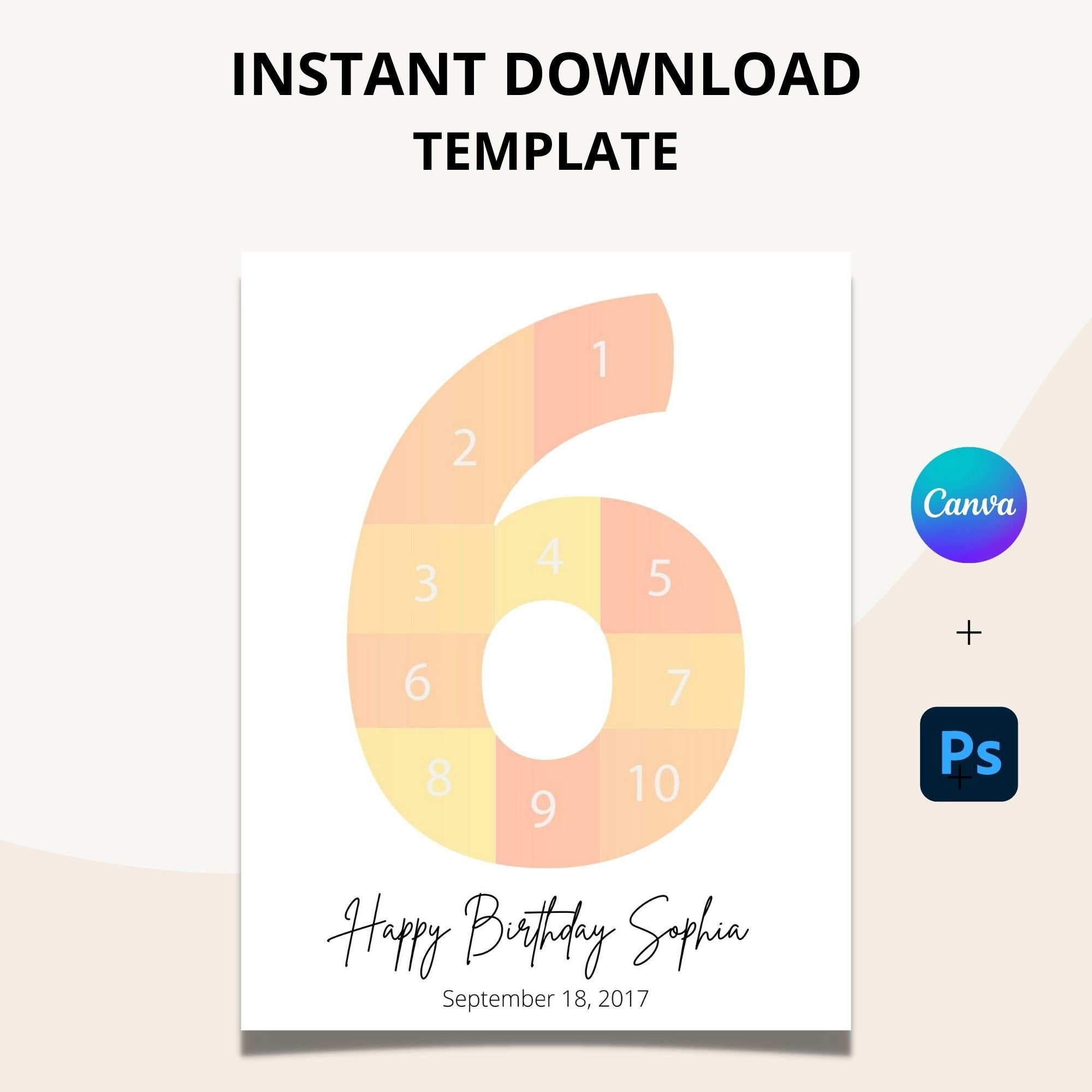 Sixth Birthday Photo Collage Template 6th Birthday Printable | Etsy