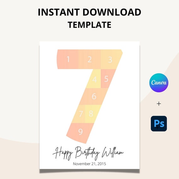 Seventh Birthday Photo Collage Template 7th Birthday | Etsy
