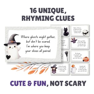Cute Halloween Scavenger Hunt - Indoor Treasure Game 16 Clues - Family ...