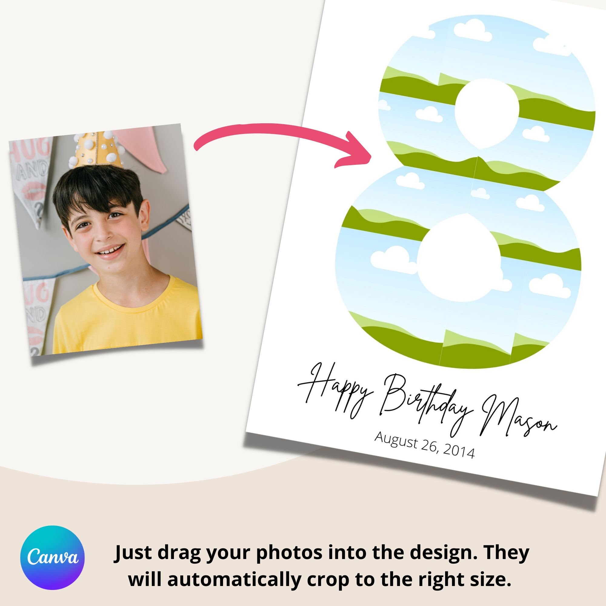 Eighth Birthday Photo Collage Template, 8th Birthday Printable for Kids ...