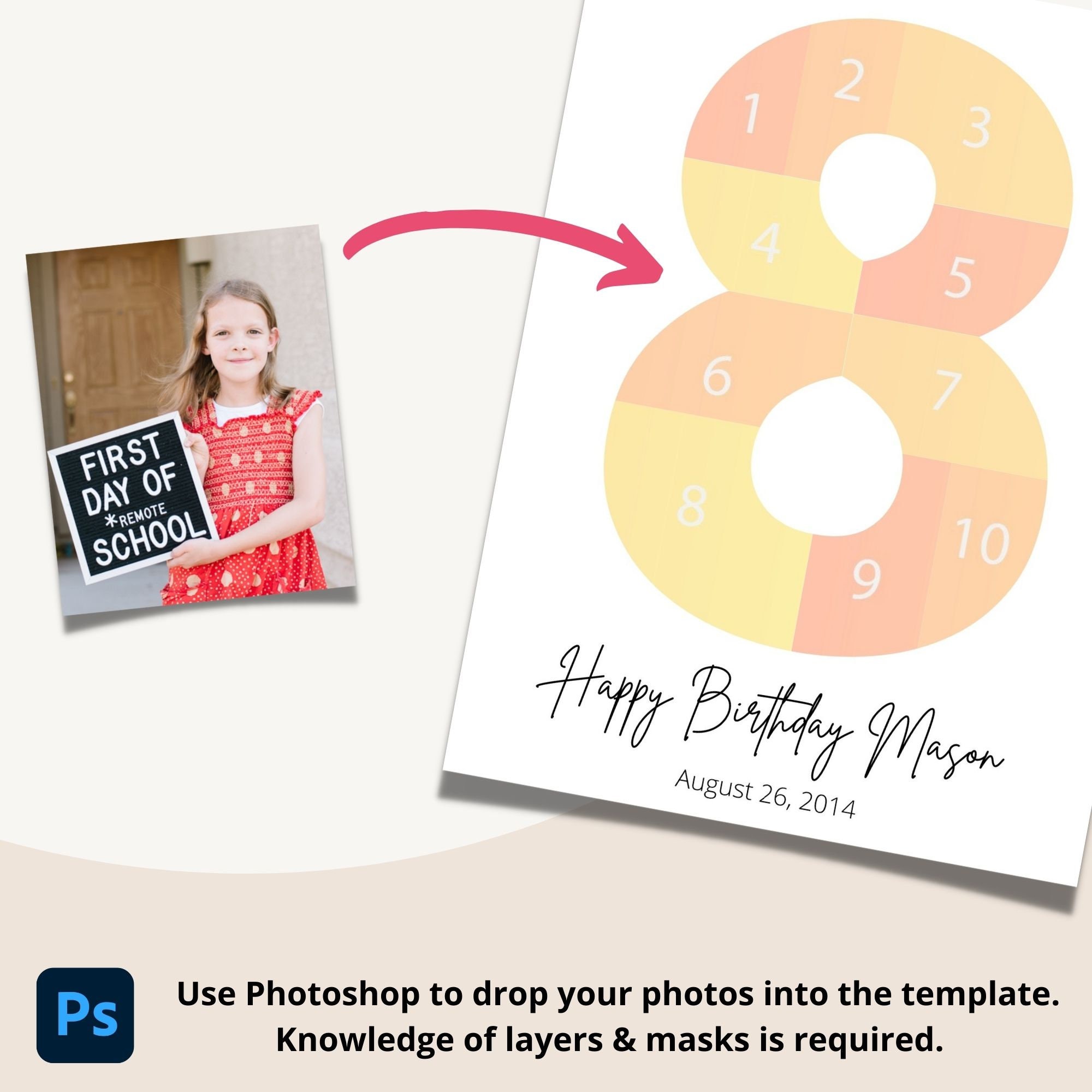 Eighth Birthday Photo Collage Template 8th Birthday Printable | Etsy