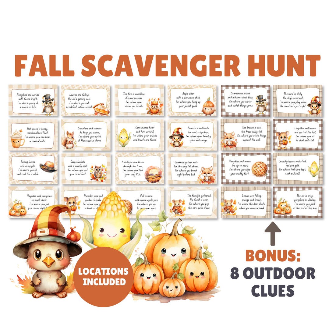 Fall Scavenger Hunt - 16 Indoor Clues & Bonus Outdoor Clues - Family ...