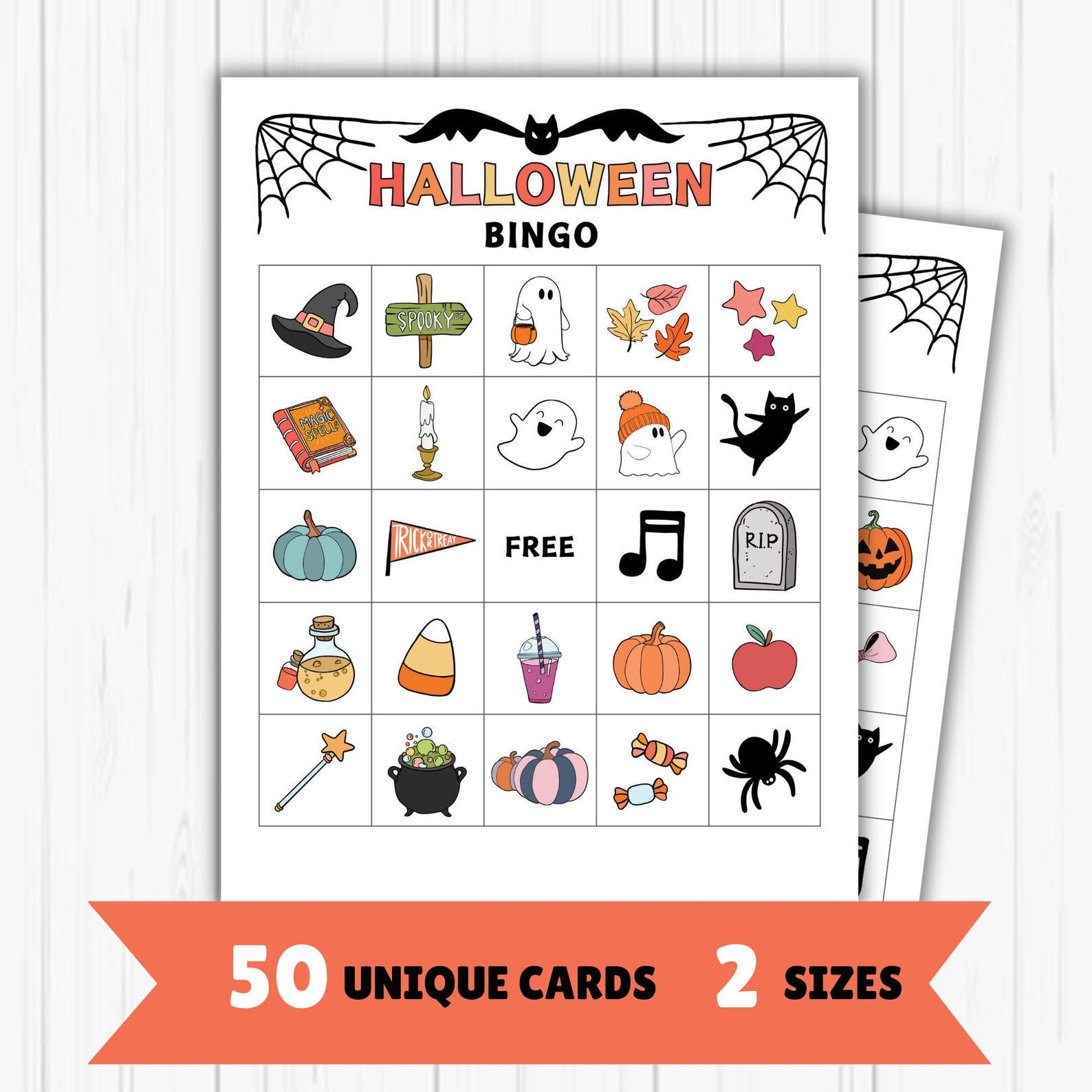 Halloween Bingo - 50 Cards, 2 Party Game Sizes - Office Party Bingo ...