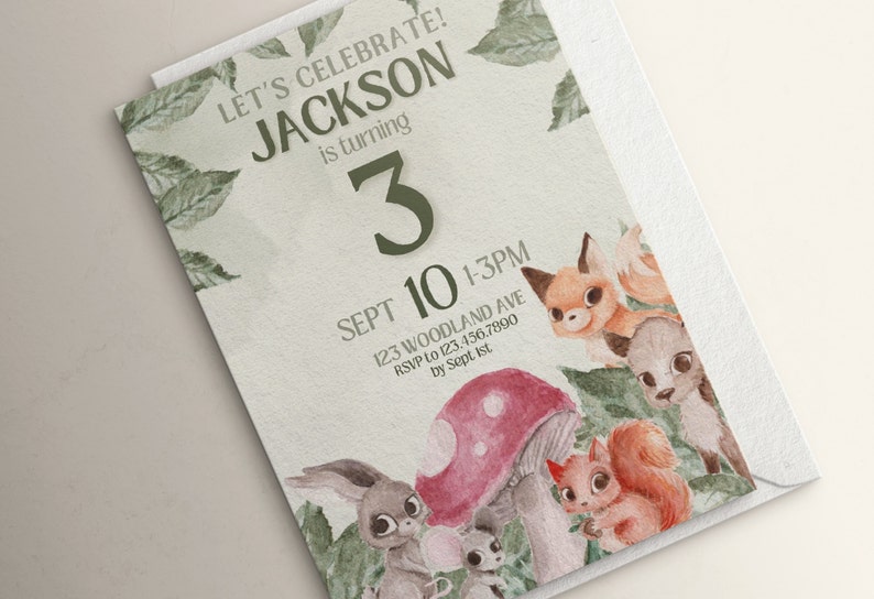 Editable WOODLANDS Animal Birthday Invitation, Canva Template, Instant ...