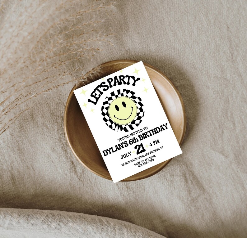 Smiley Face Birthday EDITABLE Invitation, Green Pastel, Instant ...