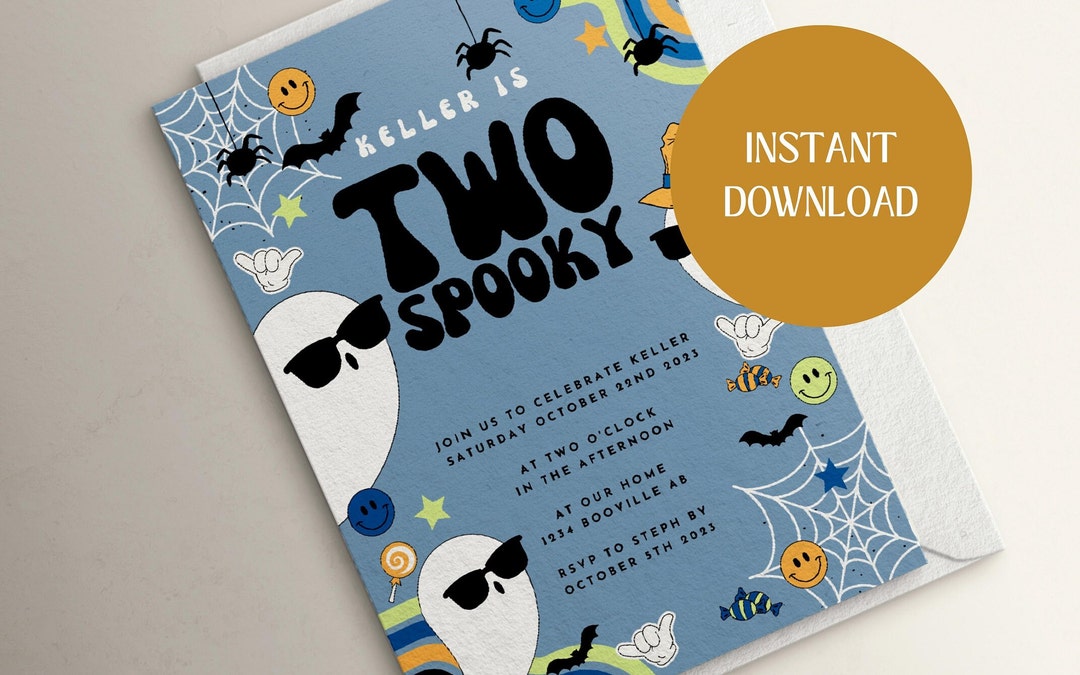 TWO SPOOKY Birthday Invitation, Instant Download, Editable, Canva ...