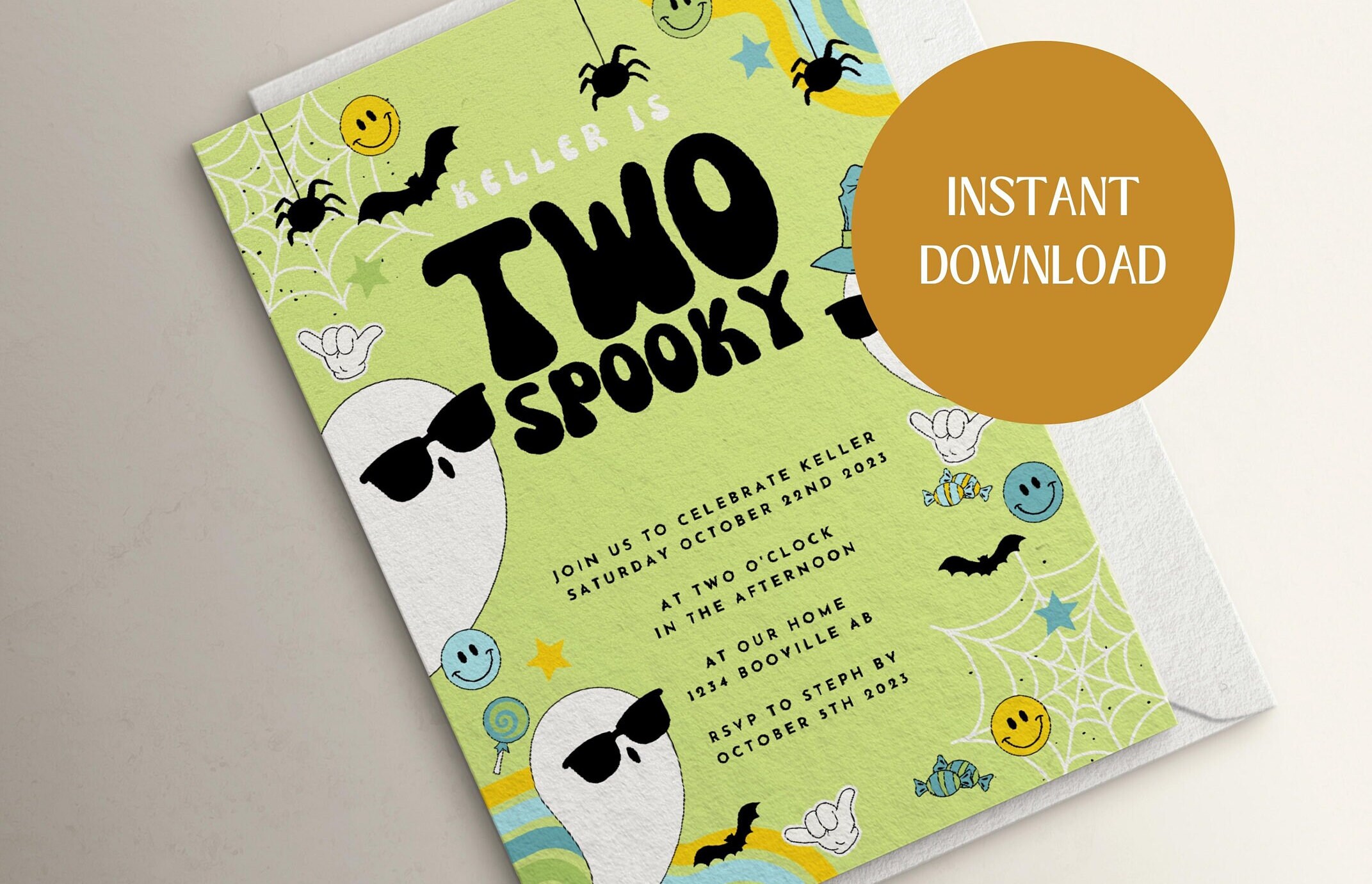 TWO SPOOKY Birthday Invitation Instant Download Editable - Etsy