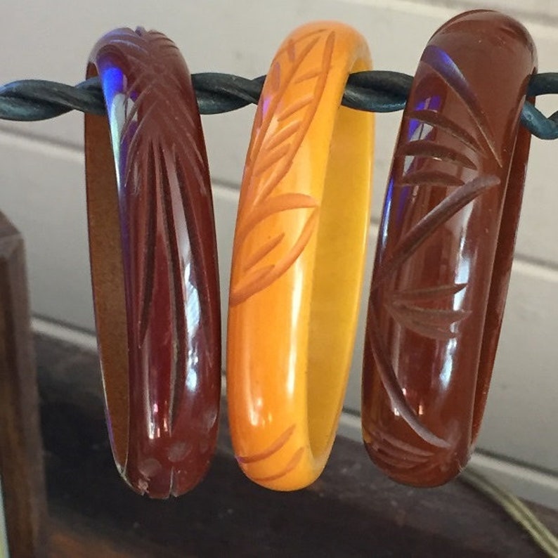 Vintage Carved Bakelite Bracelets Set of 3 - Etsy