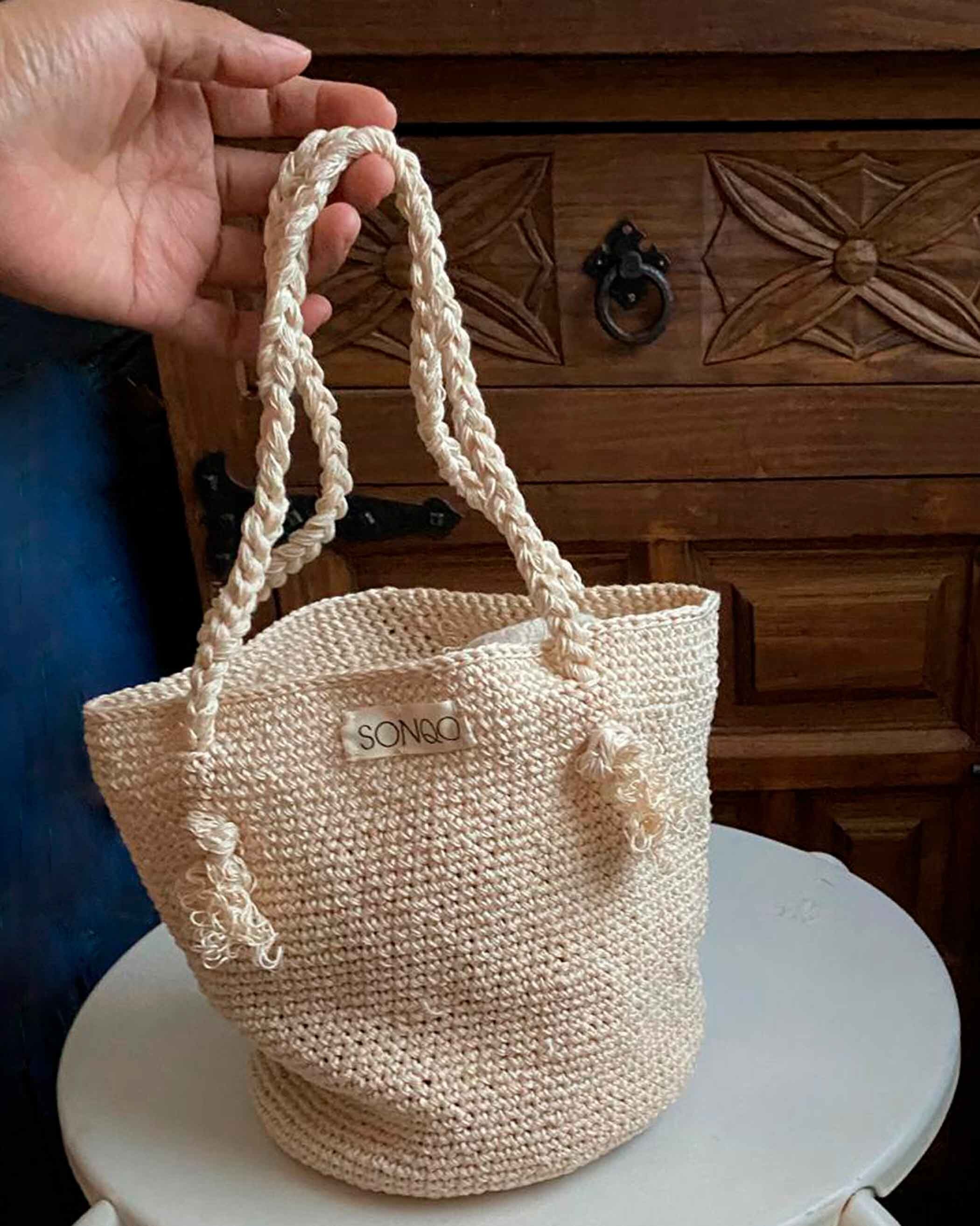 Handmade Crochet Cotton Tote Bag | Short Strap Wrist Bag - Etsy