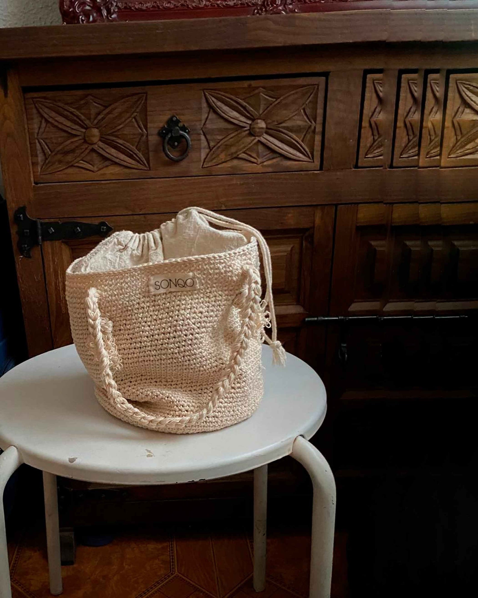 Handmade Crochet Cotton Tote Bag | Short Strap Wrist Bag - Etsy