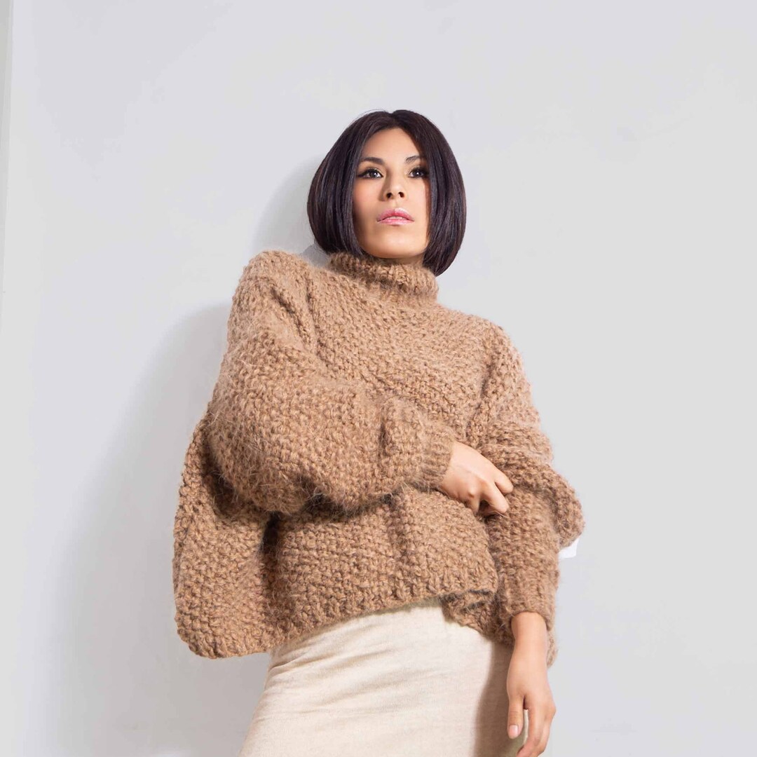 Loose Chunky Knit Alpaca Sweater Women Turtleneck Oversized Slouchy ...