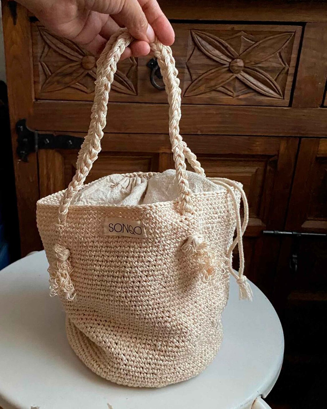 Handmade Crochet Cotton Tote Bag | Short Strap Wrist Bag - Etsy