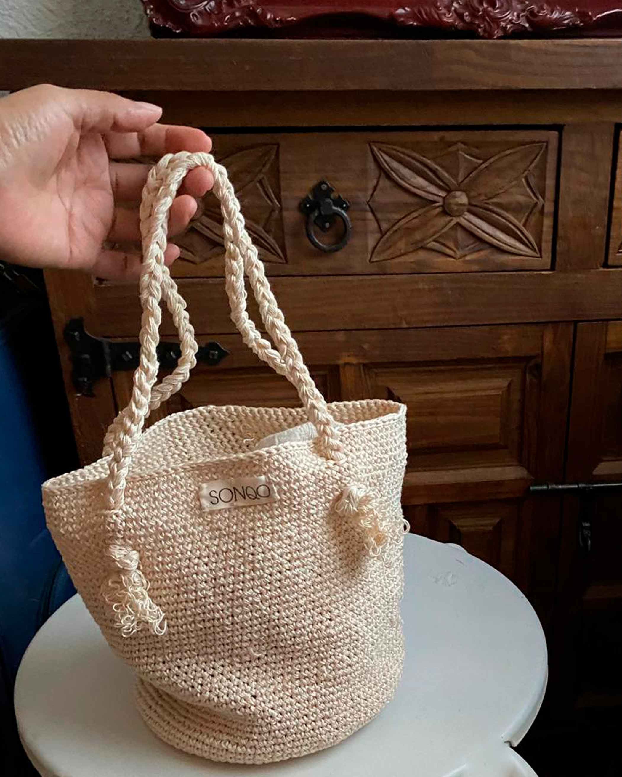 Handmade Crochet Cotton Tote Bag | Short Strap Wrist Bag - Etsy