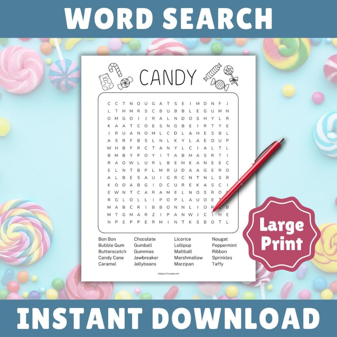 Candy Word Search: Large Print Puzzle for Seniors (digital Download) - Etsy