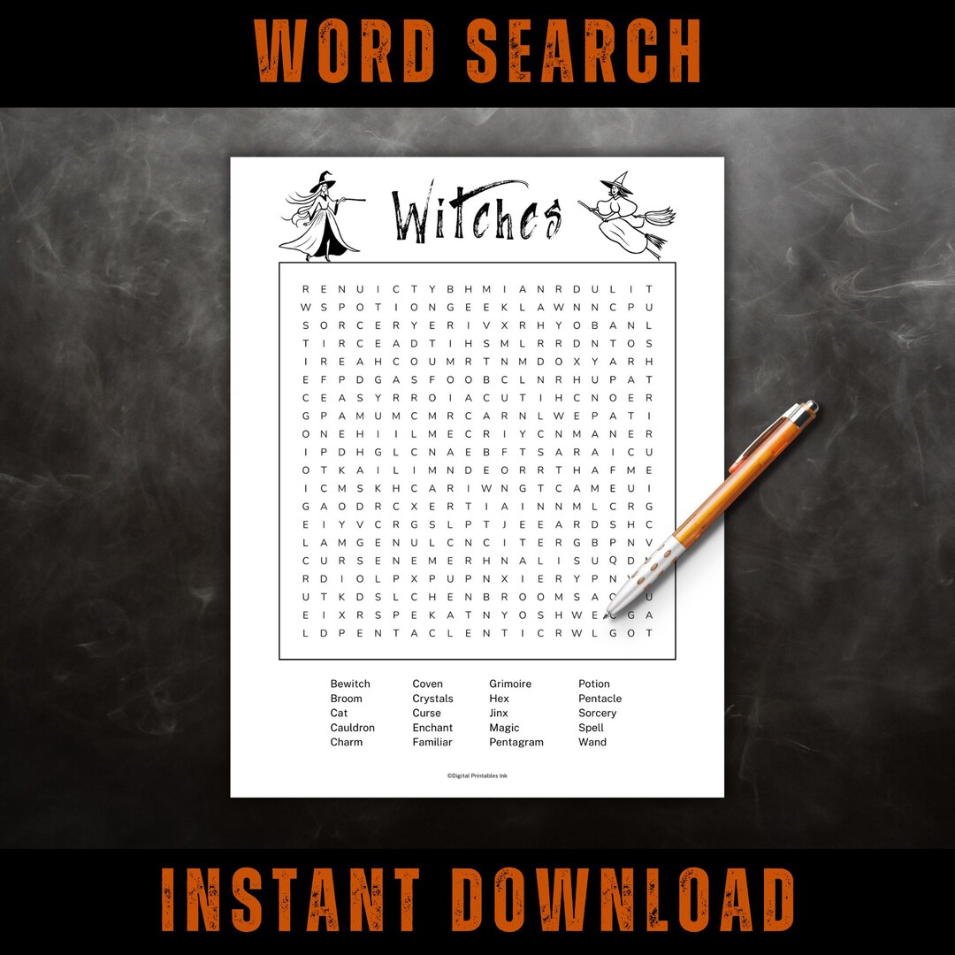 Witches Word Search, Halloween Party Activity, Spooky Puzzle, Instant ...