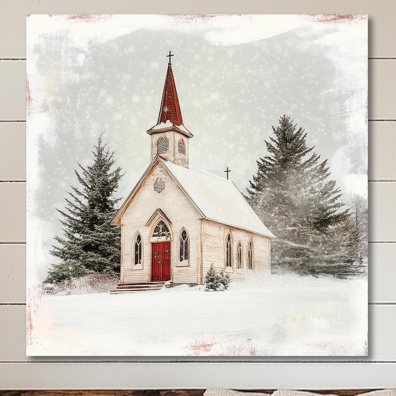 Snowy Church - Etsy