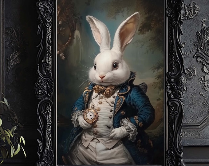 White Rabbit With Poppy Flowers- Giclee Print From Original Hand ...