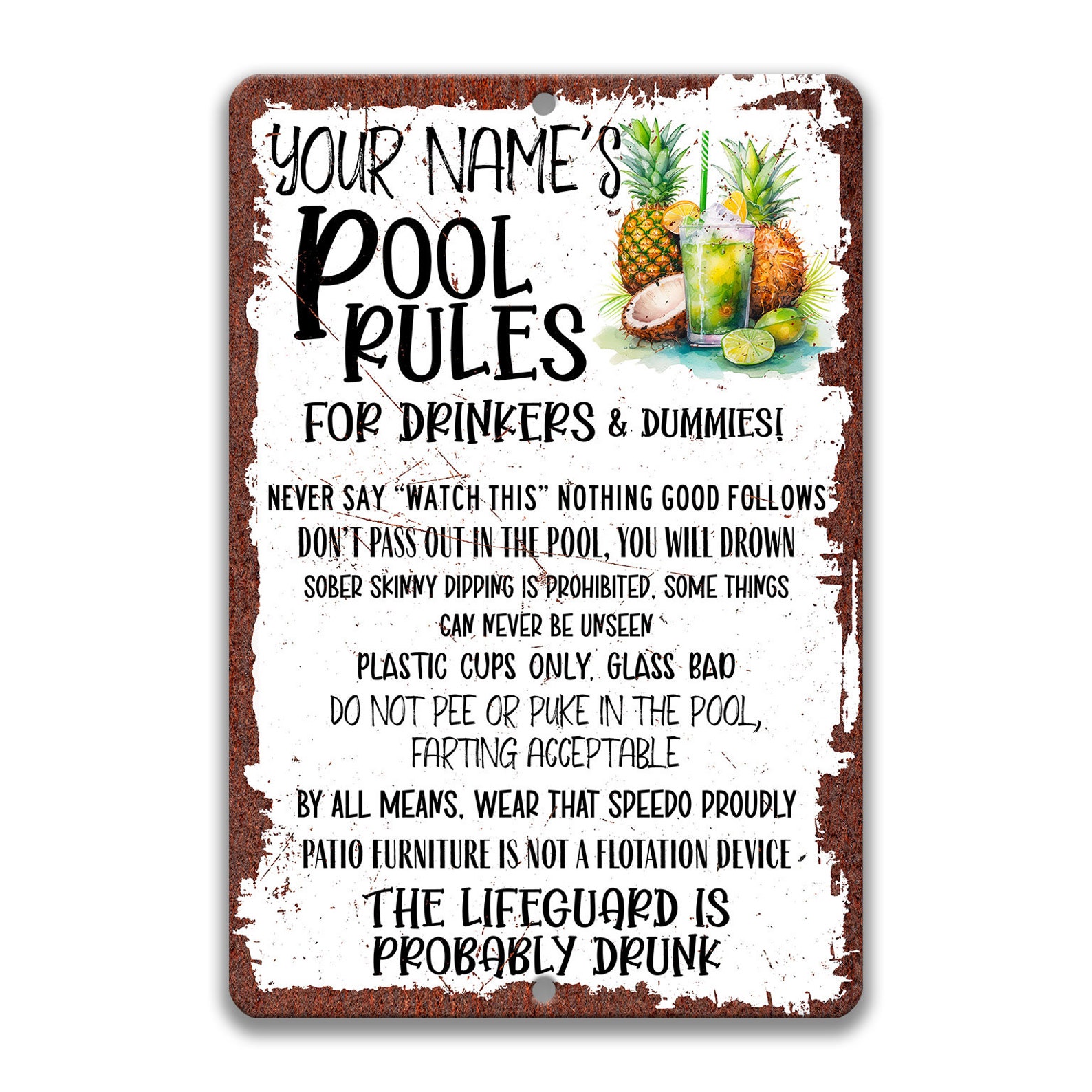 Personalized Pool Rules Sign, Poolside Bar Sign, Rules for Drinkers and ...