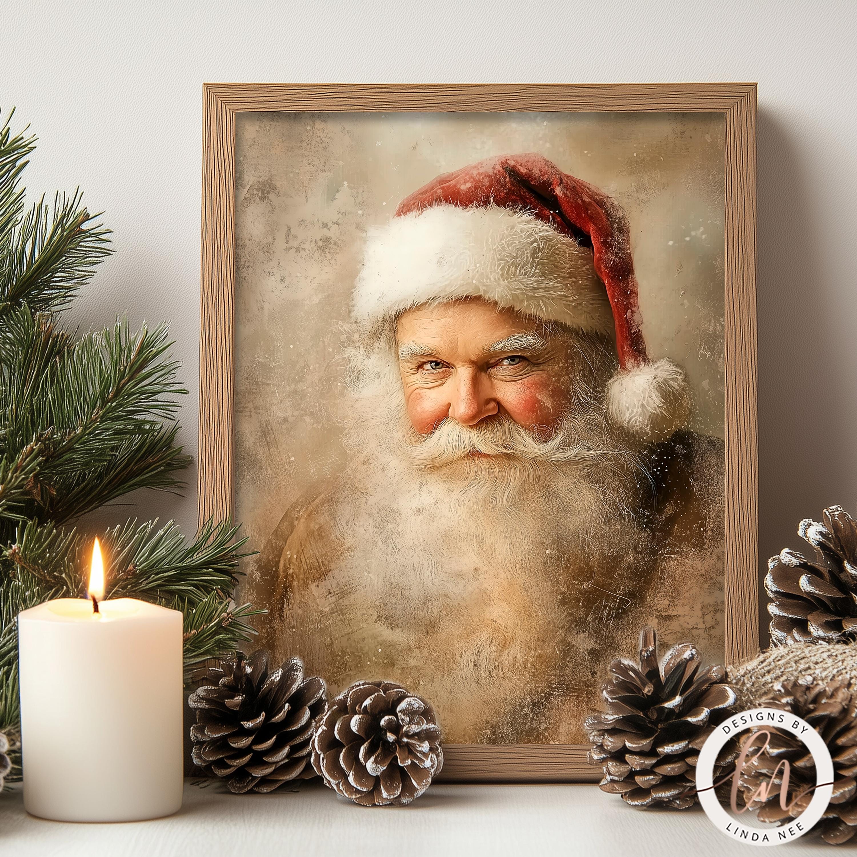 Vintage Santa Portrait Art Print, Old World Christmas Wall Decor ...