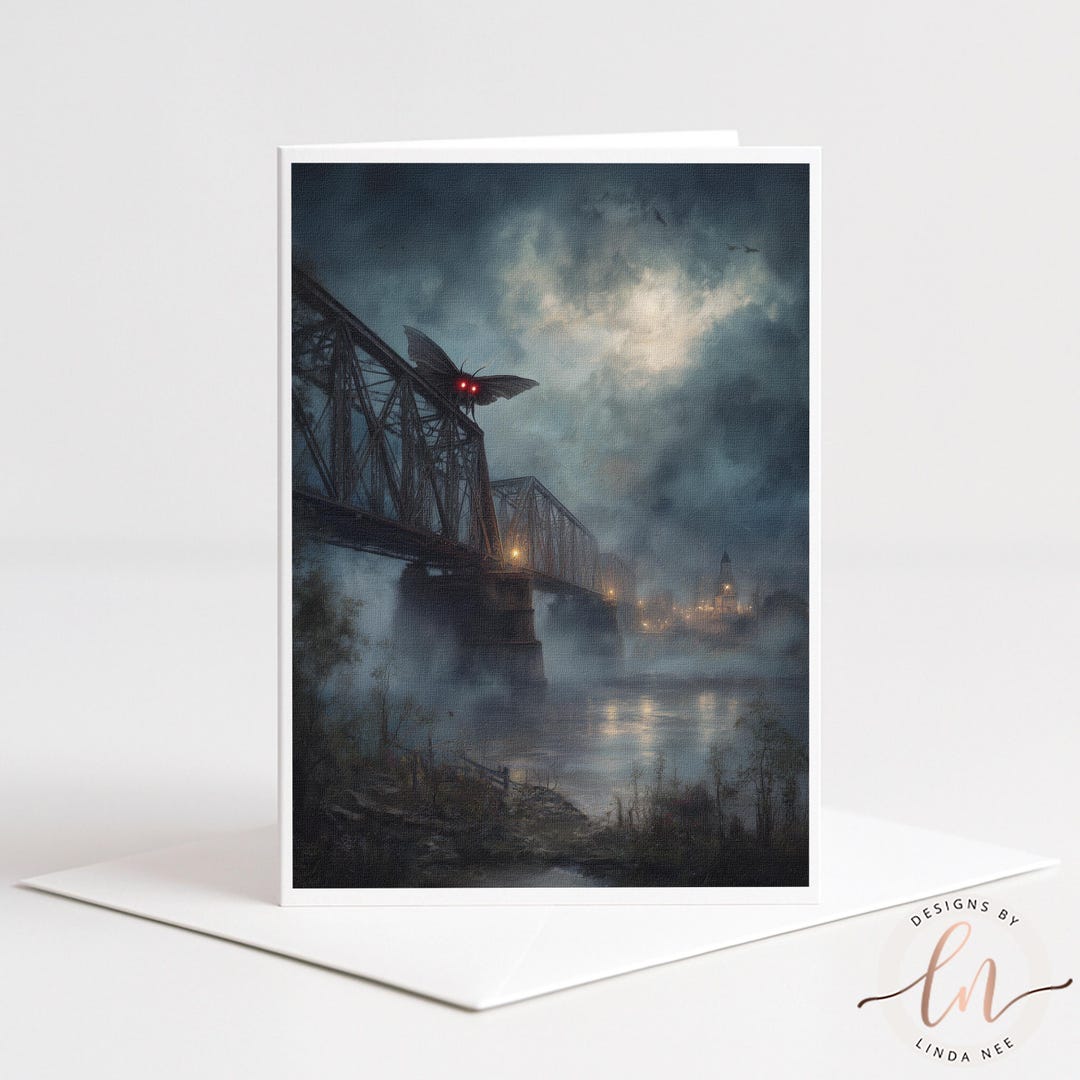 Mothman Bridge Greeting Card, Gothic Cryptid Blank Note, Point Pleasant ...