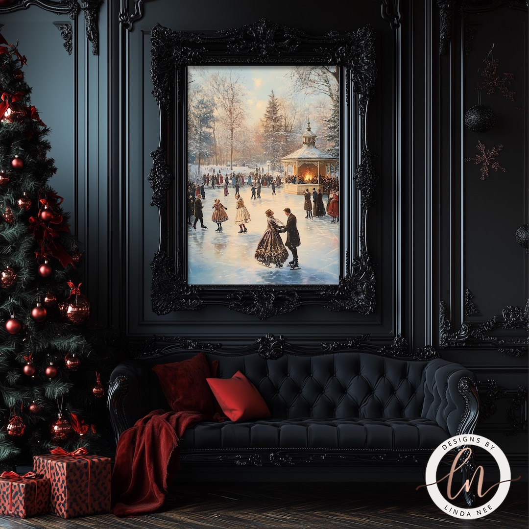 Victorian Skating Rink Print, Christmas Decor, Vintage Snowy Winter ...