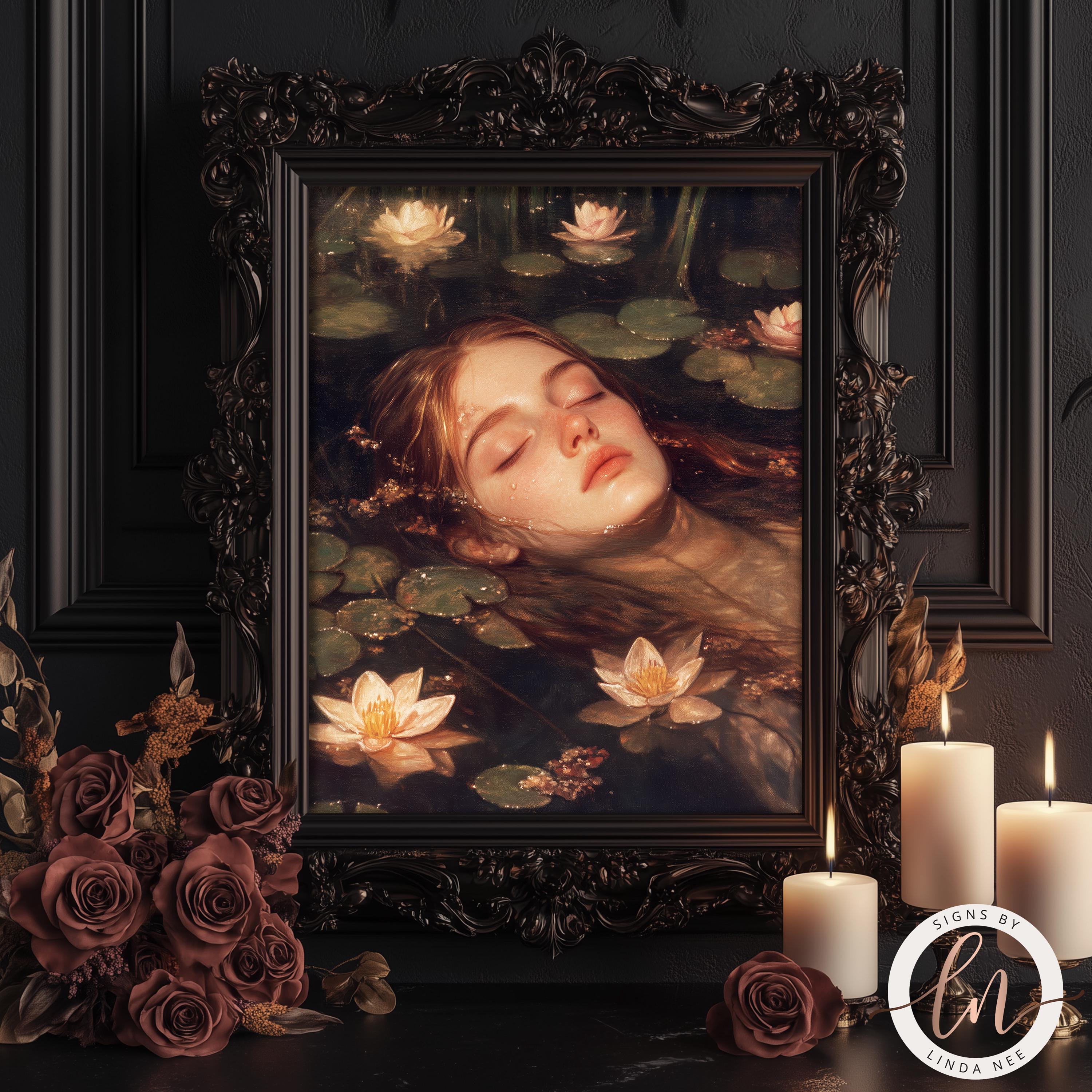 Ophelia Drowning Art Print, Dark Academia Aesthetic, Vintage Gothic ...